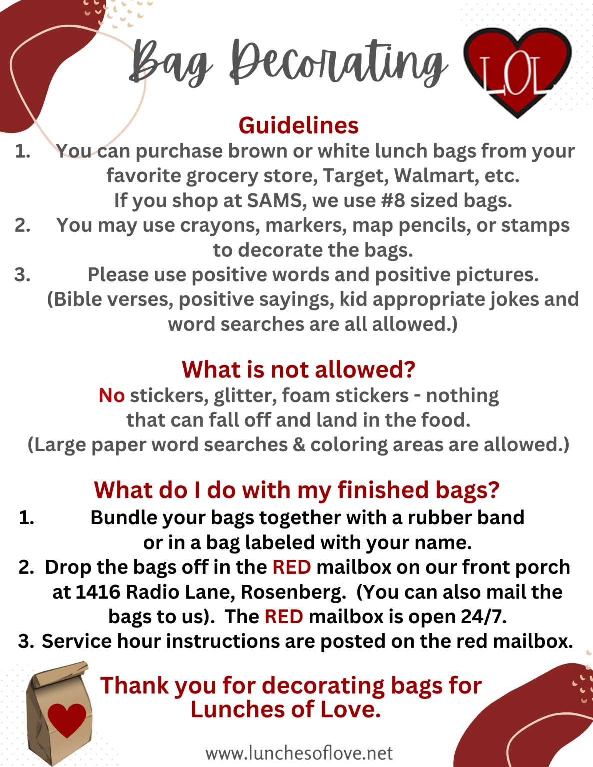 Bag Decorating – Lunches of Love